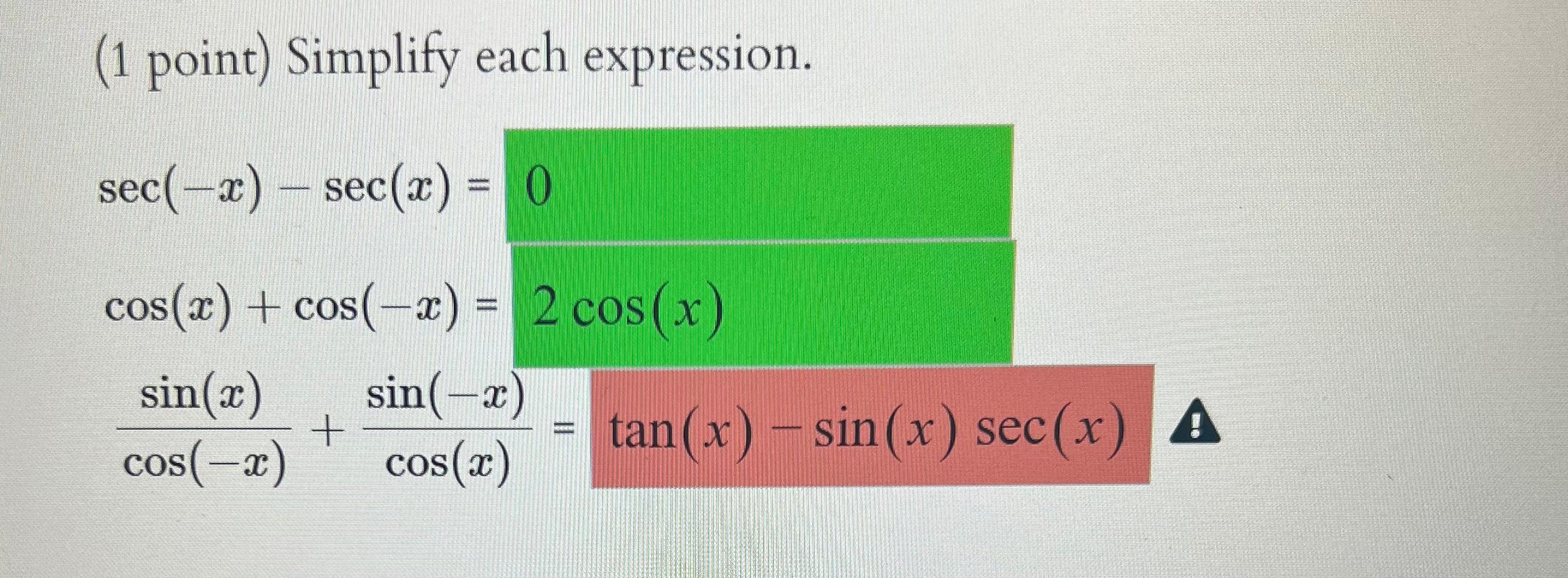 Solved (1 point) Simplify each expression. | Chegg.com