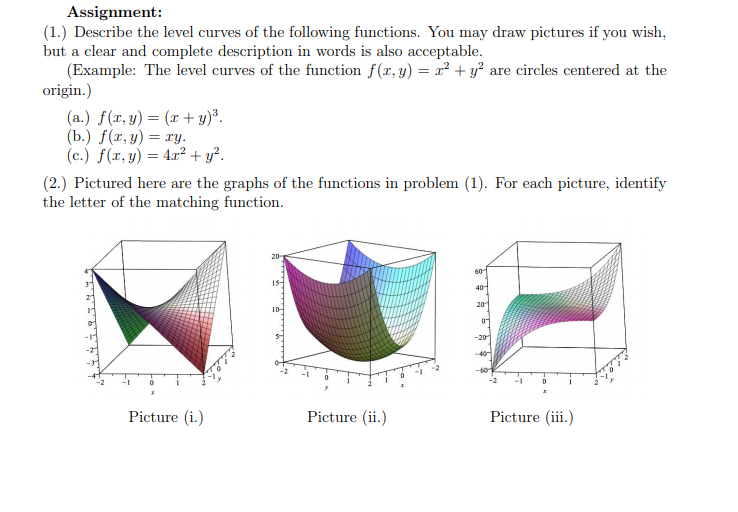 Solved Assignment: (1.) Describe the level curves of the | Chegg.com