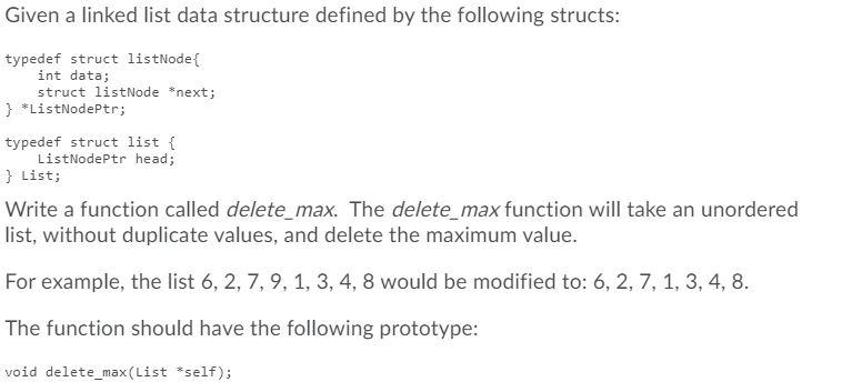 Solved Given a linked list data structure defined by the | Chegg.com Solved Given a linked list data structure defined by the | Chegg.com