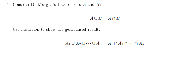 Solved 4. Consider De Morgan's Law for sets A and B : | Chegg.com