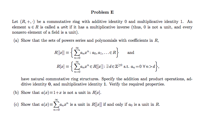 Solved Problem E Let (R, +,) be a commutative ring with | Chegg.com