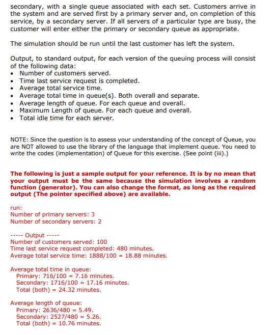 Solved \r\nsecondary, with a single queue associated with | Chegg.com