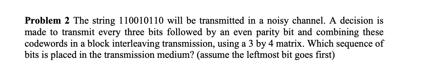 Solved Problem 2 The string 110010110 will be transmitted in | Chegg.com