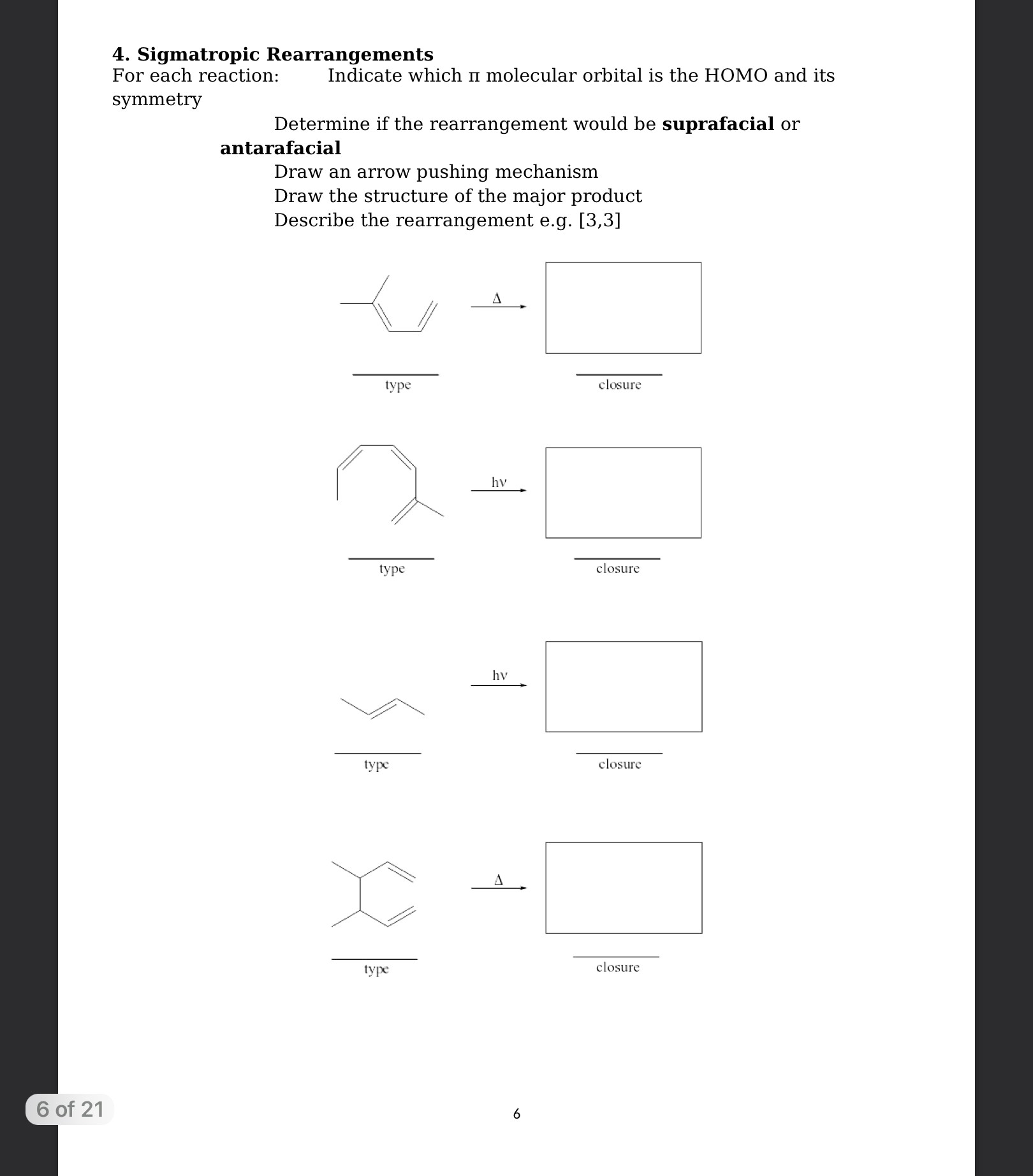Solved 4. Sigmatropic Rearrangements For each reaction: | Chegg.com