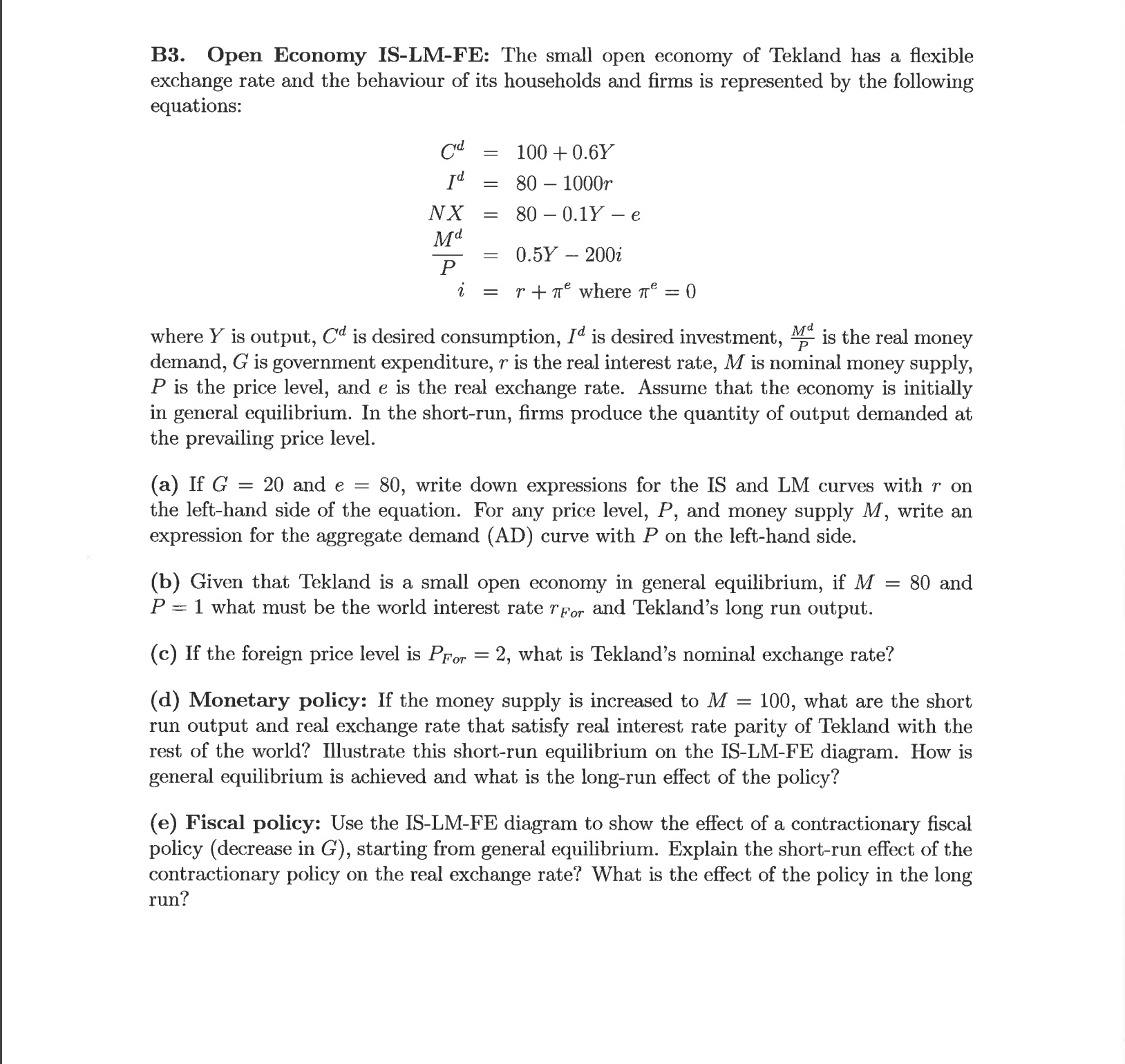 Solved B3. ﻿Open Economy IS-LM-FE: The small open economy of | Chegg.com