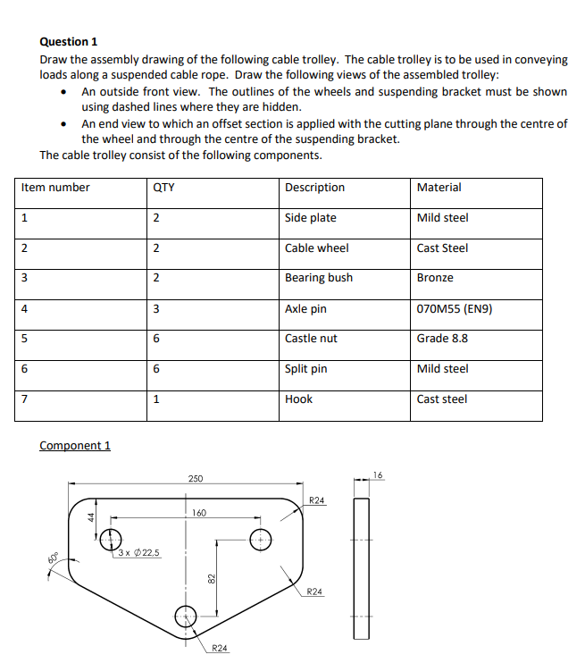 Solved Question 1 Draw the assembly drawing of the following | Chegg.com
