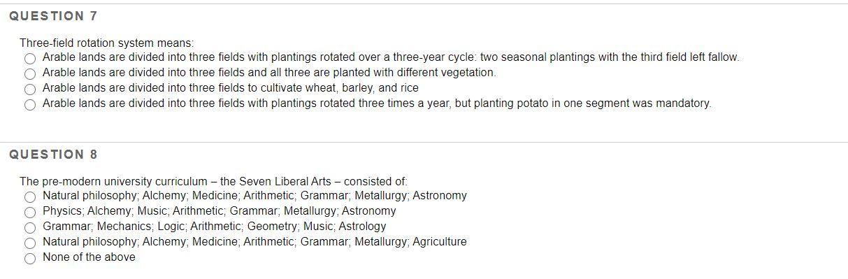 Solved QUESTION 7 Three-field rotation system means: Arable | Chegg.com