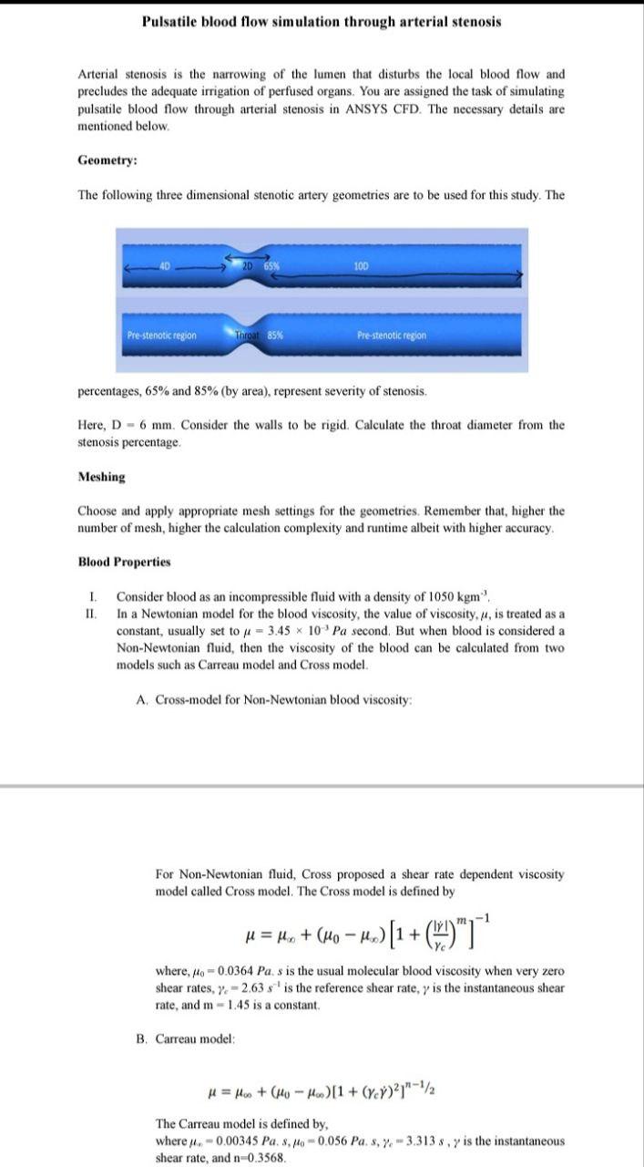 Pulsatile blood flow simulation through arterial | Chegg.com