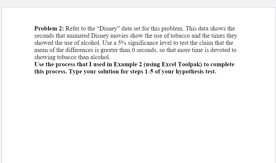 Problem 2: Refer to the “Disney” data set for this | Chegg.com