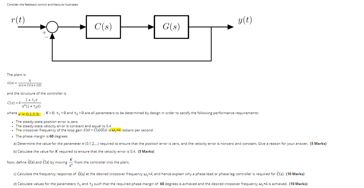 Solved Consider the feedback control architecture | Chegg.com