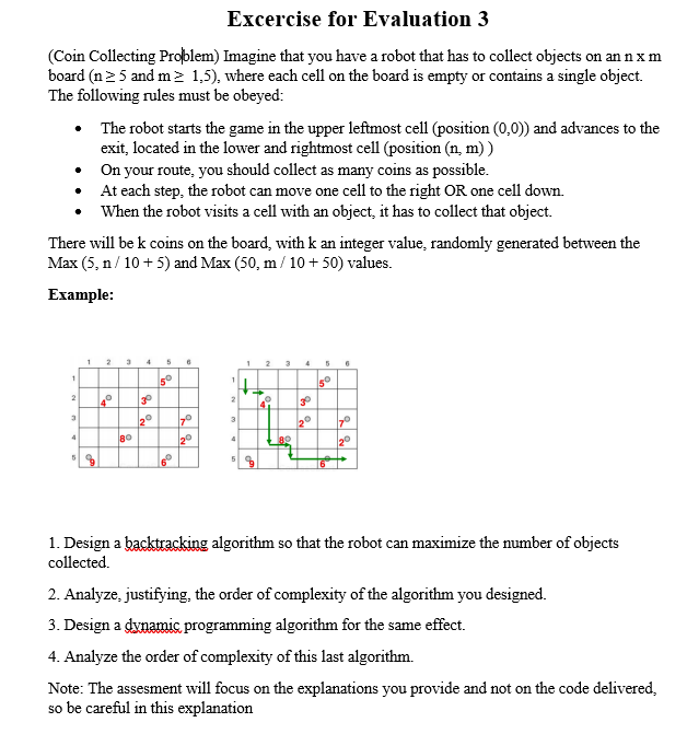 Solved Excercise for Evaluation 3 (Coin Collecting Problem) | Chegg.com