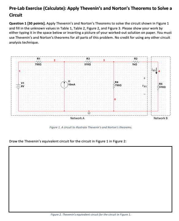 Solved Pre-Lab Exercise (Calculate): Apply Thevenin's and | Chegg.com