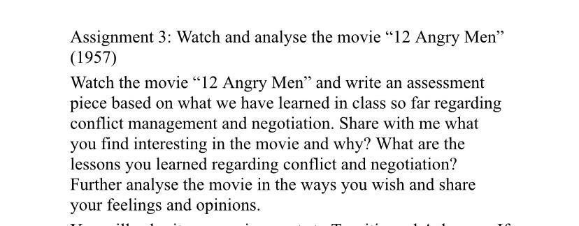 Solved Assignment 3: Watch and analyse the movie “12 Angry | Chegg.com