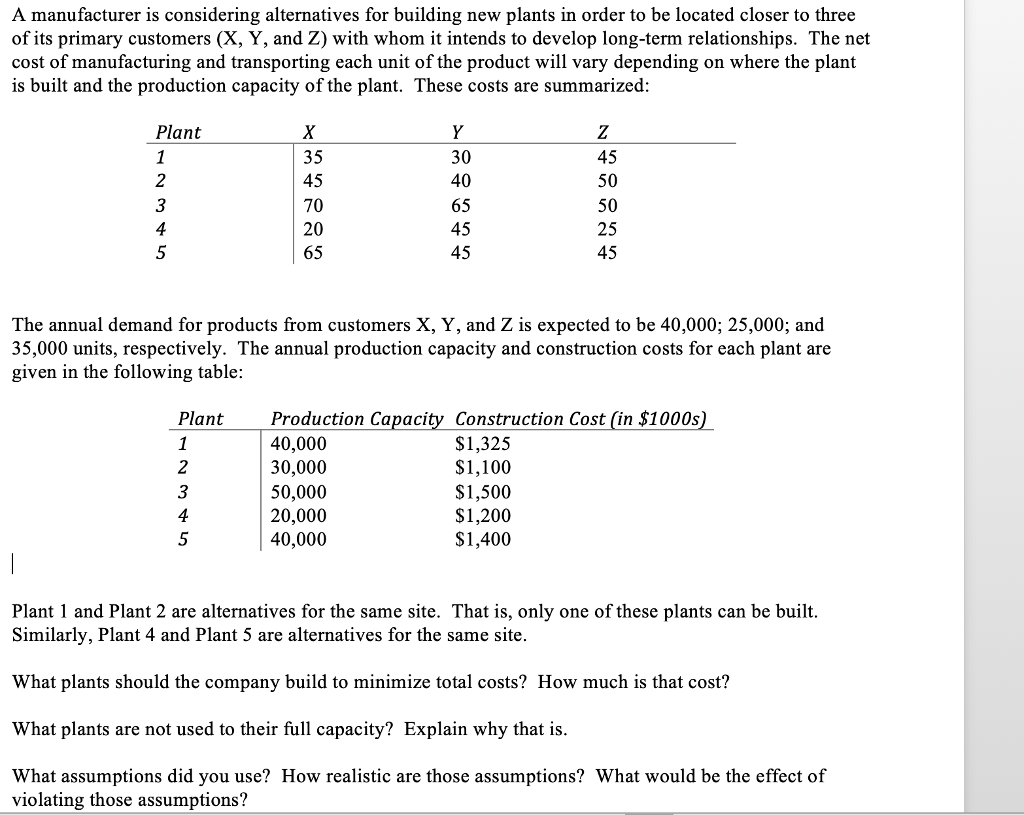 Solved A manufacturer is considering alternatives for | Chegg.com