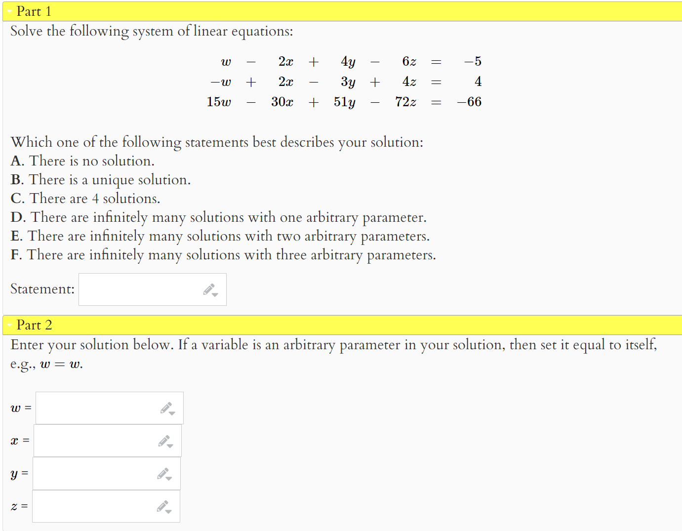Solved Solve the following system of linear equations: | Chegg.com