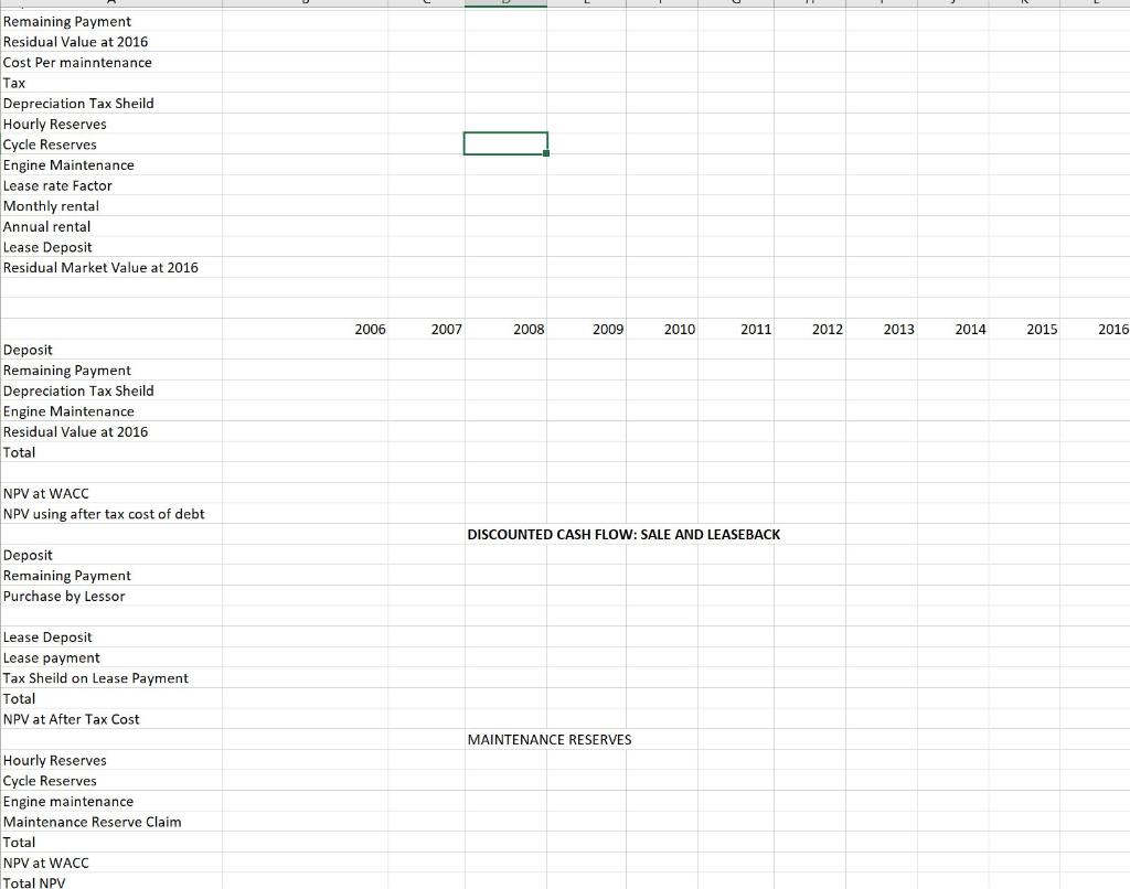 Remaining Payment Residual Value at 2016 Cost Per | Chegg.com