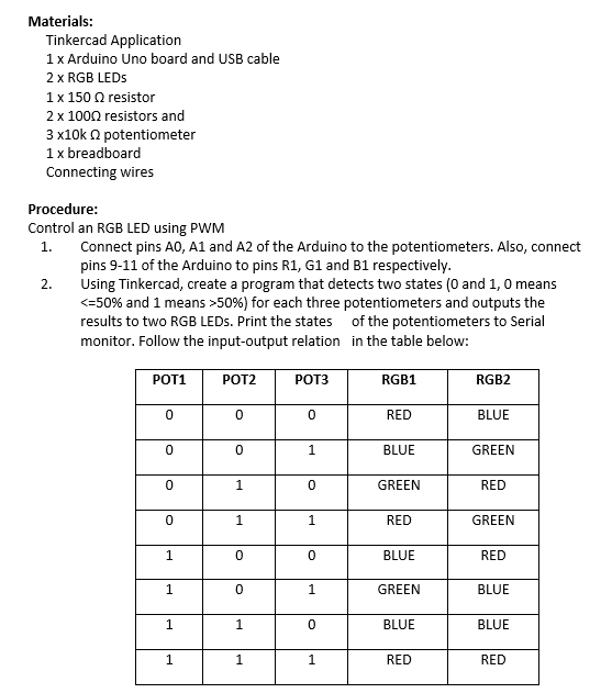 Solved Materials: Tinkercad Application 1 x Arduino Uno | Chegg.com
