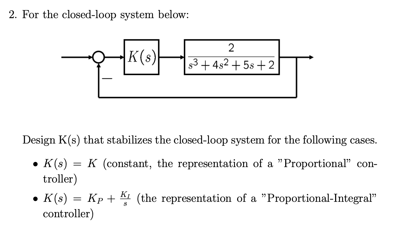 Solved 2. For the closed-loop system below: Design K(s) that | Chegg.com