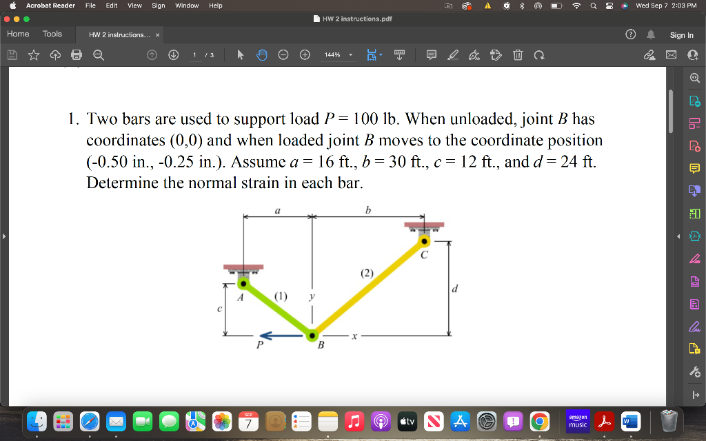 Solved 1. Two bars are used to support load P=100lb. When | Chegg.com
