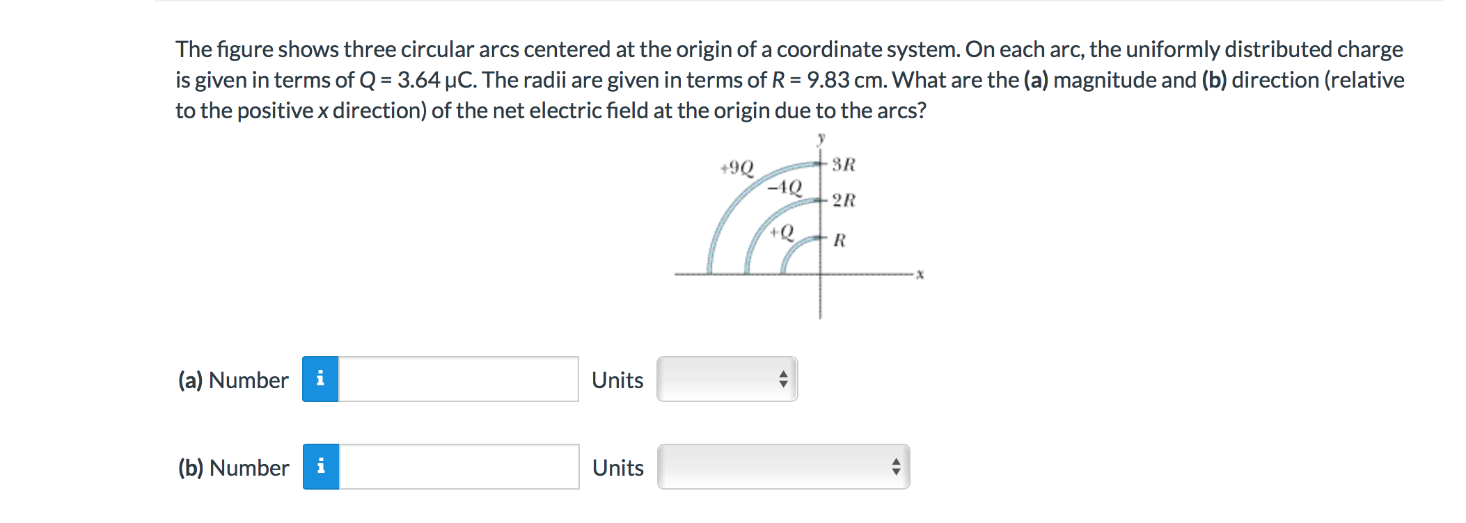 Solved The figure shows three circular arcs centered at the | Chegg.com