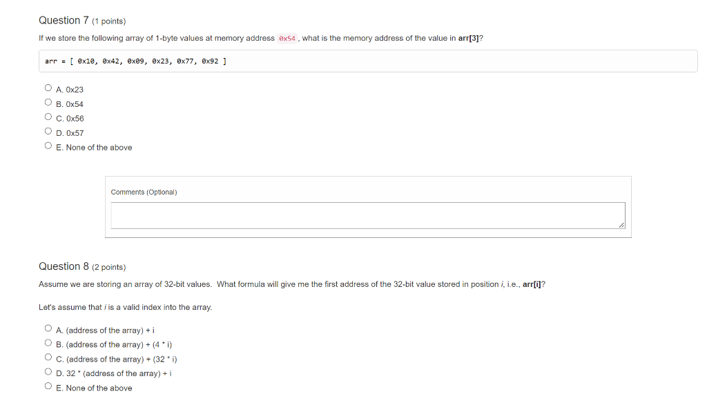Solved Question 8 (2 points) Assume we are storing an array | Chegg.com
