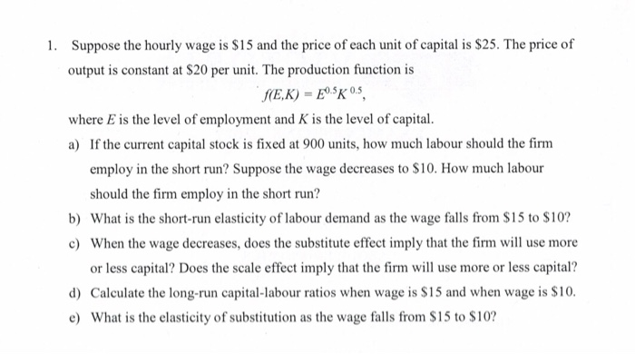 Solved Suppose the hourly wage is $15 and the price of each | Chegg.com
