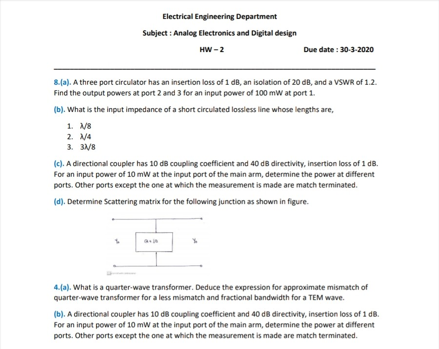 Solved Electrical Engineering Department Subject : Analog | Chegg.com