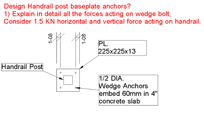 Solved Design Handrail post baseplate anchors? 1) Explain in | Chegg.com