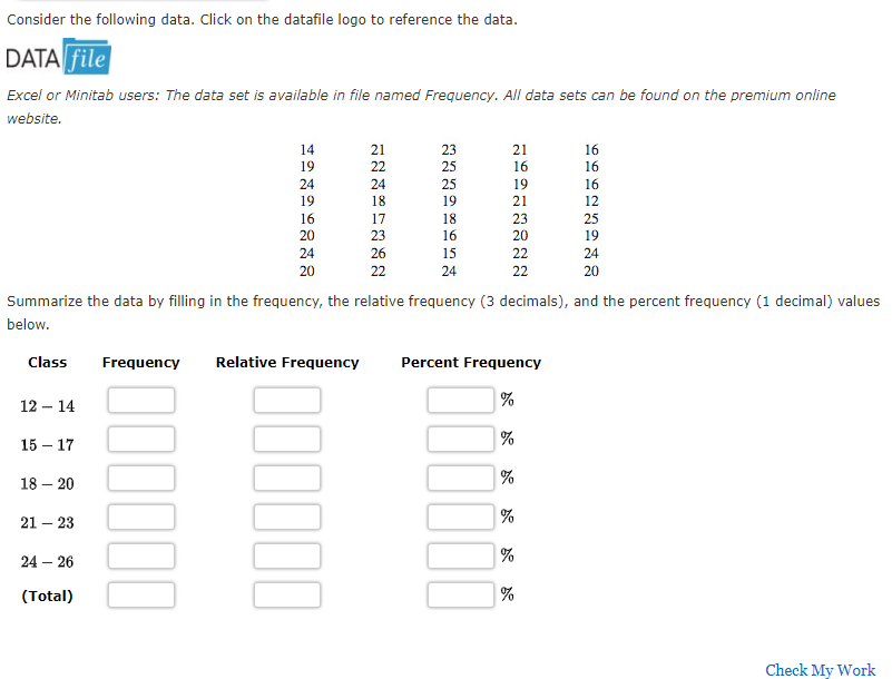 Solved Consider the following data. Click on the datafile | Chegg.com