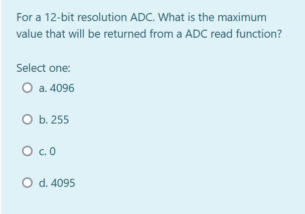 Solved For a 12-bit resolution ADC. What is the maximum | Chegg.com