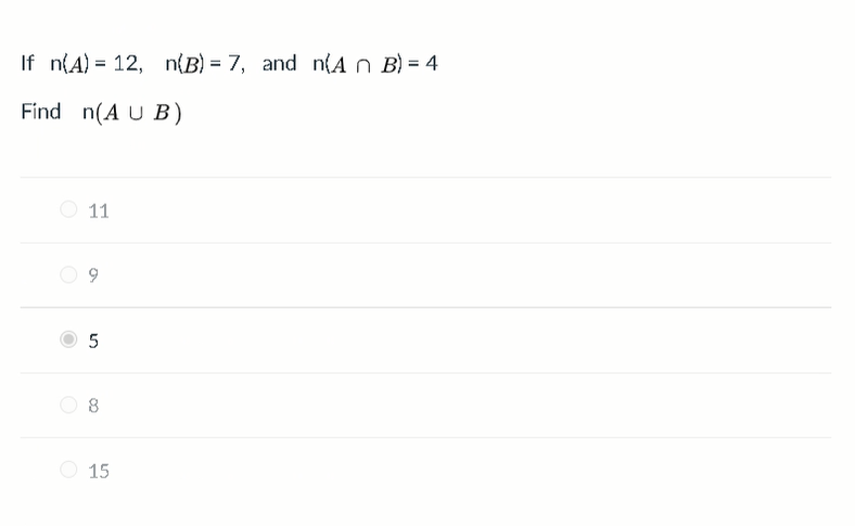 Solved If n(A) = 12, n(B) = 7, and n(A n B) = 4 Find n(AUB) | Chegg.com