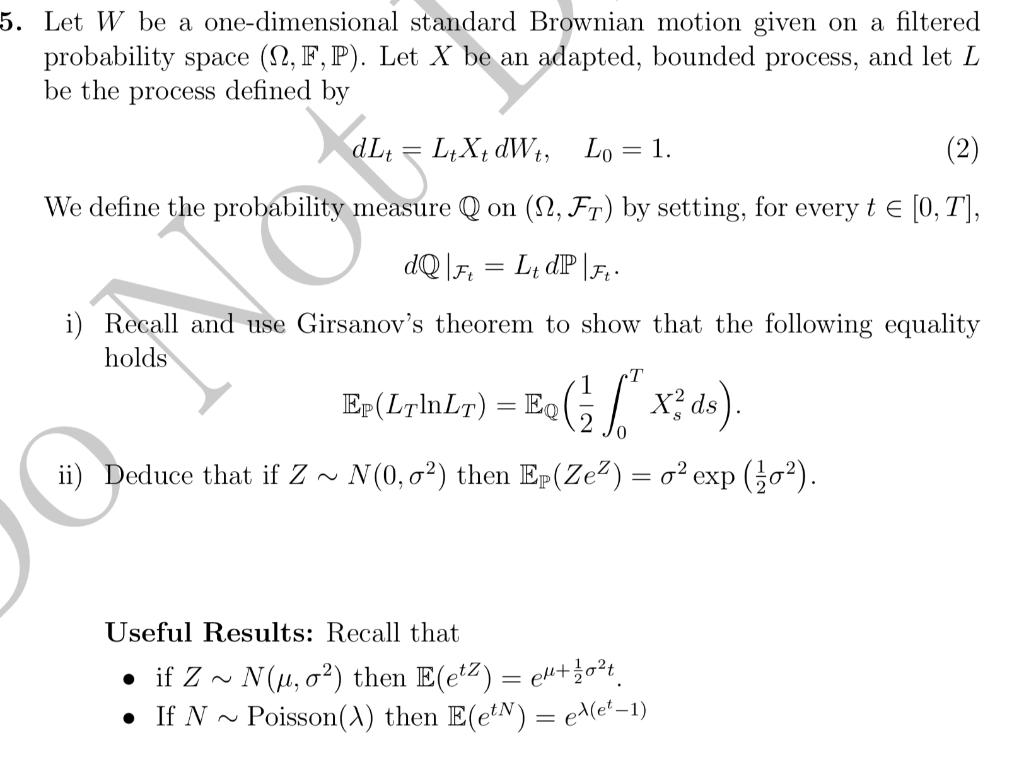 5. Let W be a one-dimensional standard Brownian | Chegg.com