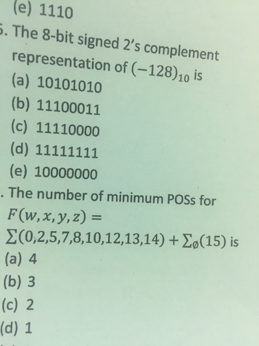 Solved e) 1110 . The 8-bit signed 2's complement | Chegg.com
