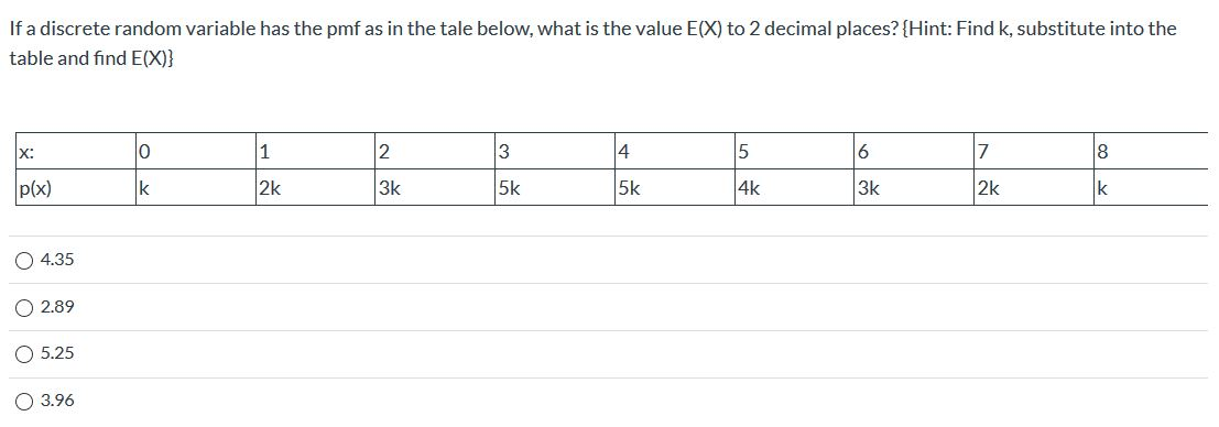 Solved If A Discrete Random Variable Has The Pmf As In The 4188