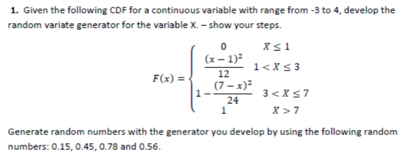 1. Given the following CDF for a continuous variable | Chegg.com