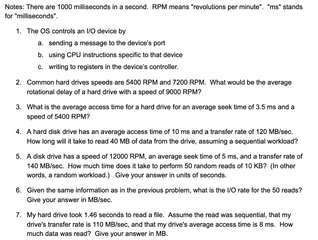 Notes: There are 1000 milliseconds in a second. RPM | Chegg.com