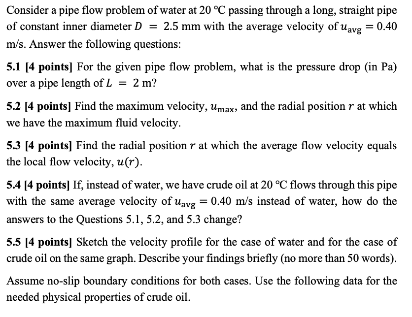 Solved Consider a pipe flow problem of water at 20 °C | Chegg.com