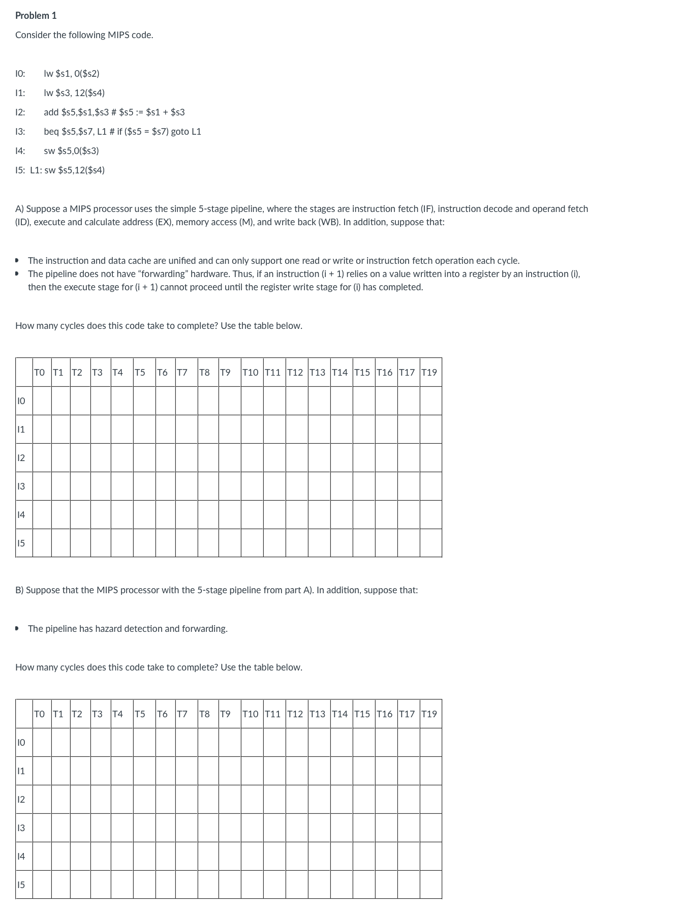 A) Suppose a MIPS processor uses the simple 5-stage | Chegg.com