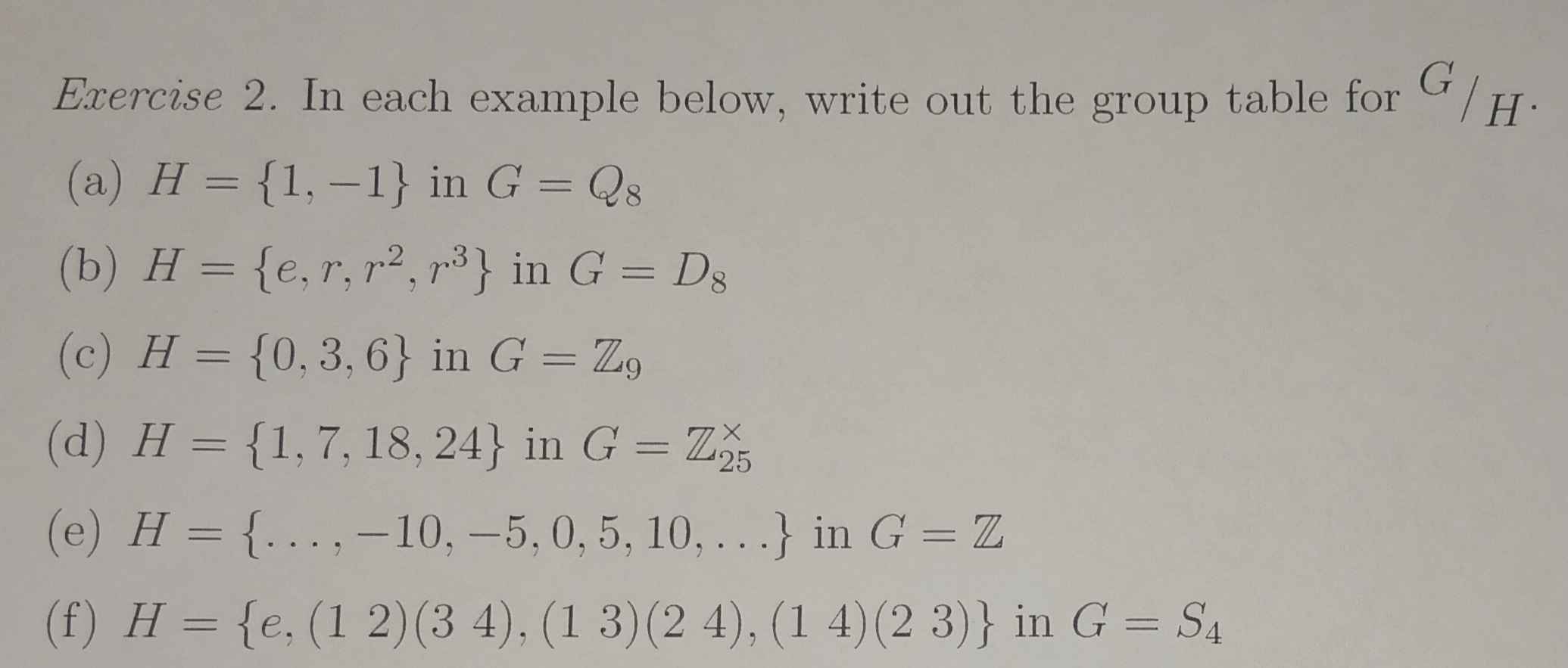 Solved Exercise 2. In ﻿each example below, write out the | Chegg.com