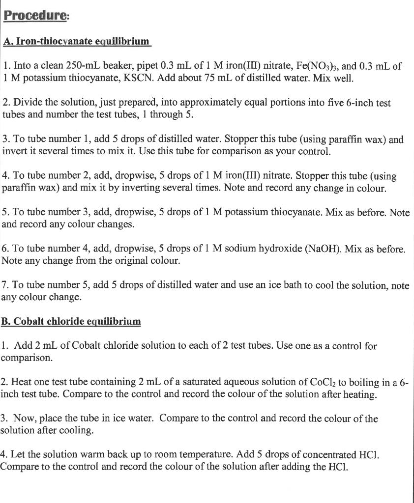 Solved Equilibrium Lab: Le Châtelier's Principle Objective: | Chegg.com
