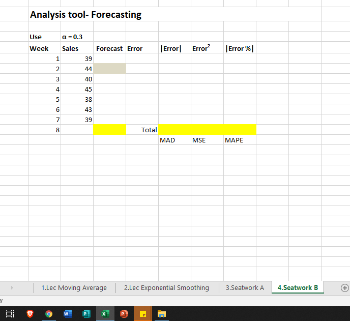 Solved Analysis tool- Forecasting Use Week Forecast Error | Chegg.com