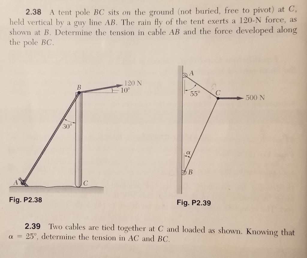 Solved 2.38 A tent pole BC sits on the ground (not buried, | Chegg.com