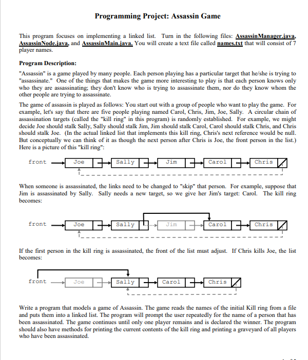 Solved Programming Project: Assassin Game This program | Chegg.com