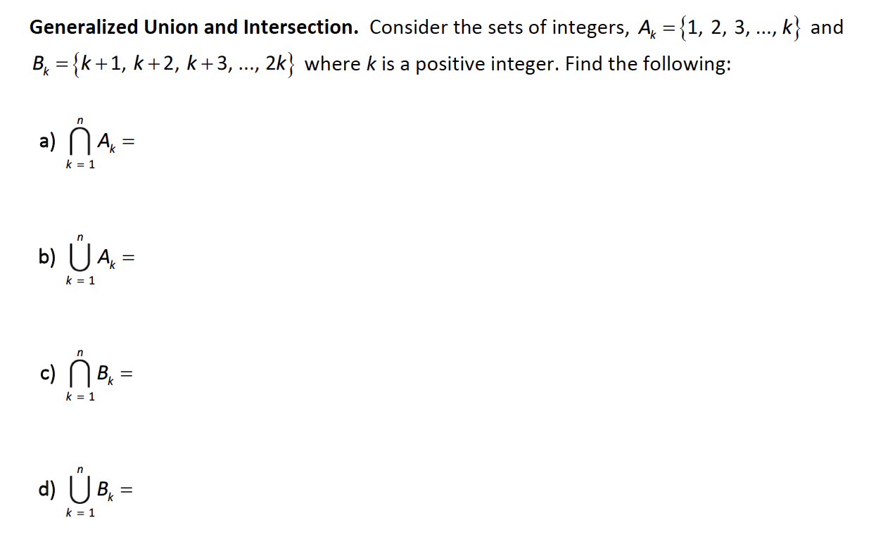 Solved Generalized Union and Intersection. Consider the sets | Chegg.com