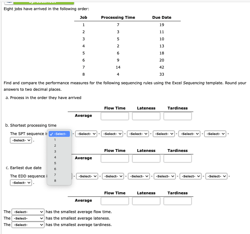 Options to choose for SPT Sequence & EDD Sequence | Chegg.com
