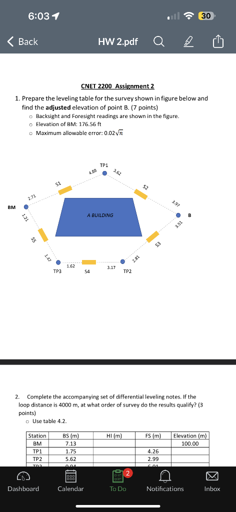 1. Prepare the leveling table for the survey shown in | Chegg.com