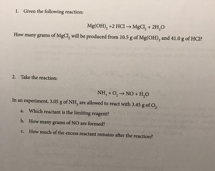 Solved Given the following reaction: Mg(OH)_2 +2 HCl | Chegg.com