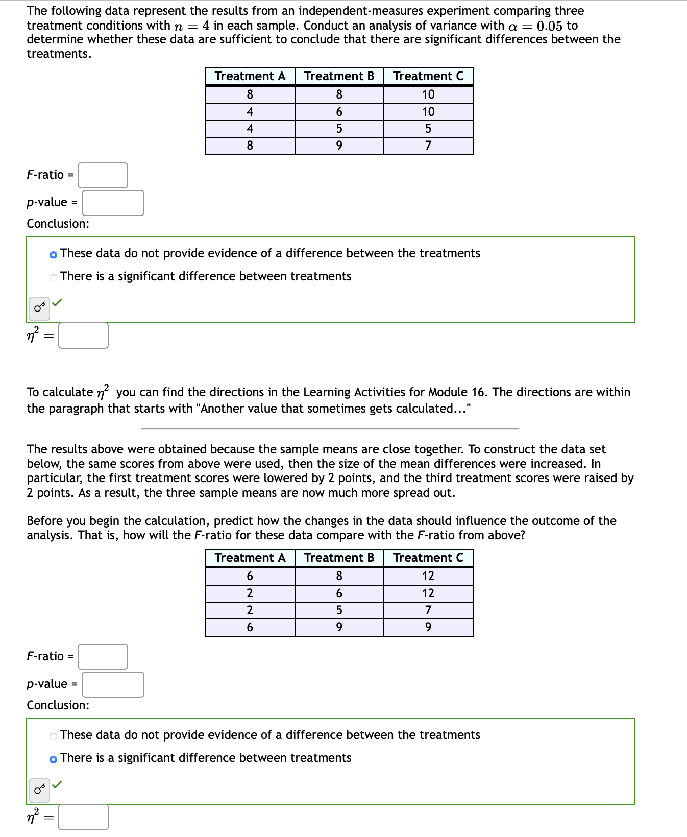 Solved The following data represent the results from an | Chegg.com