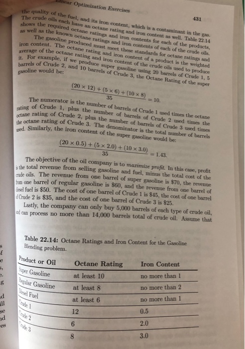 Solved Gasoline Blending One of the earliest and most | Chegg.com