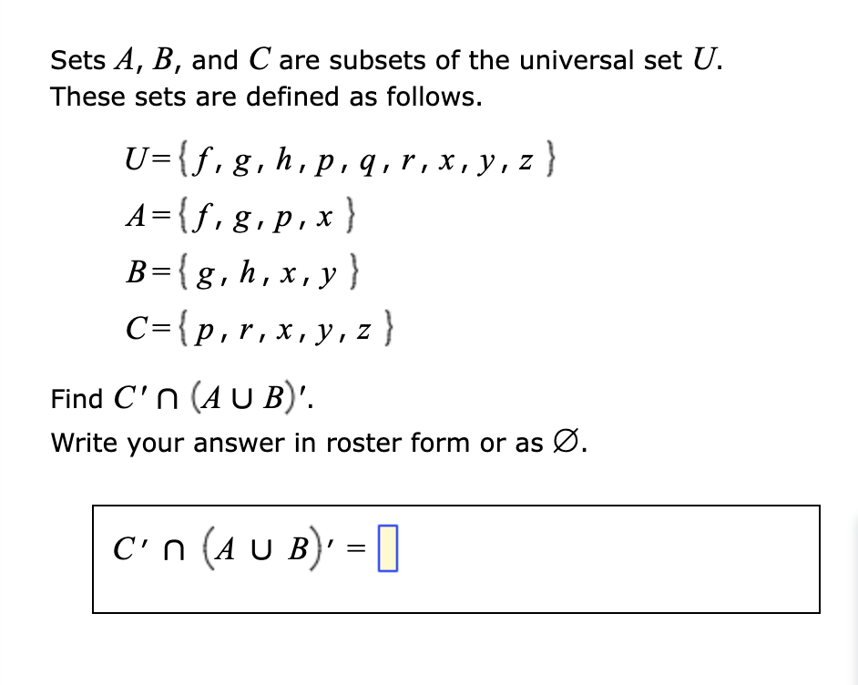 Solved Sets A,B, and C are subsets of the universal set U. | Chegg.com